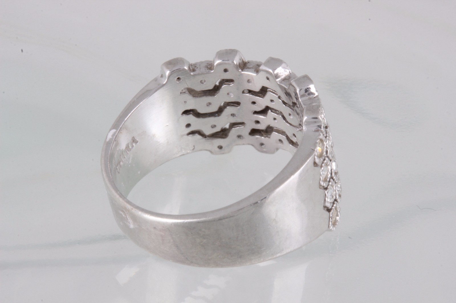 CHINA HAN STERLING SILVER CLEAR STONES WIDE BAND RING SIZE 7 925 SIGNED ...