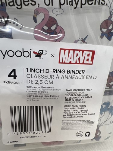 Yoobi Marvel Spider-Man Unicorn 1 Inch D-Ring Binder Lot Of 4 New In ...