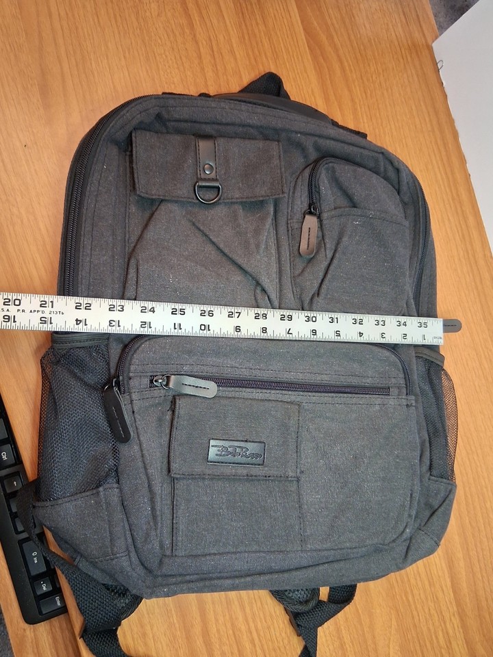 Bella Russo Black Canvas Multi Pocket USB Port Laptop Backpack Carryall ...