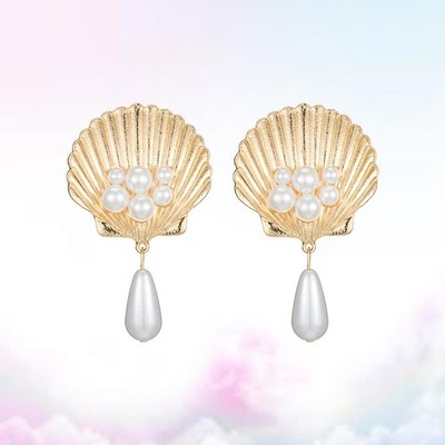 1 Pair Creative Drip Earrings Fashion Pearl Shell Dangler Conch ...