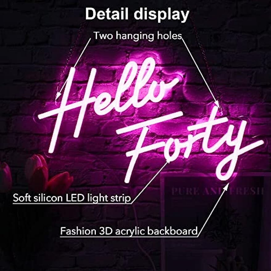 Custom Made personalised 40th happy birthday 40 hello Forty neon sign ...
