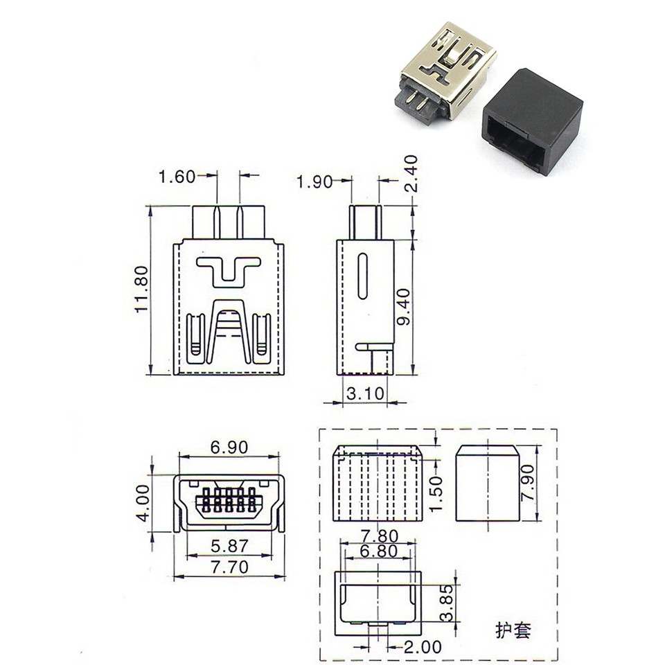 10Pcs Mini USB Female 5 Pin 5P Solder Type B Socket Connector With ...