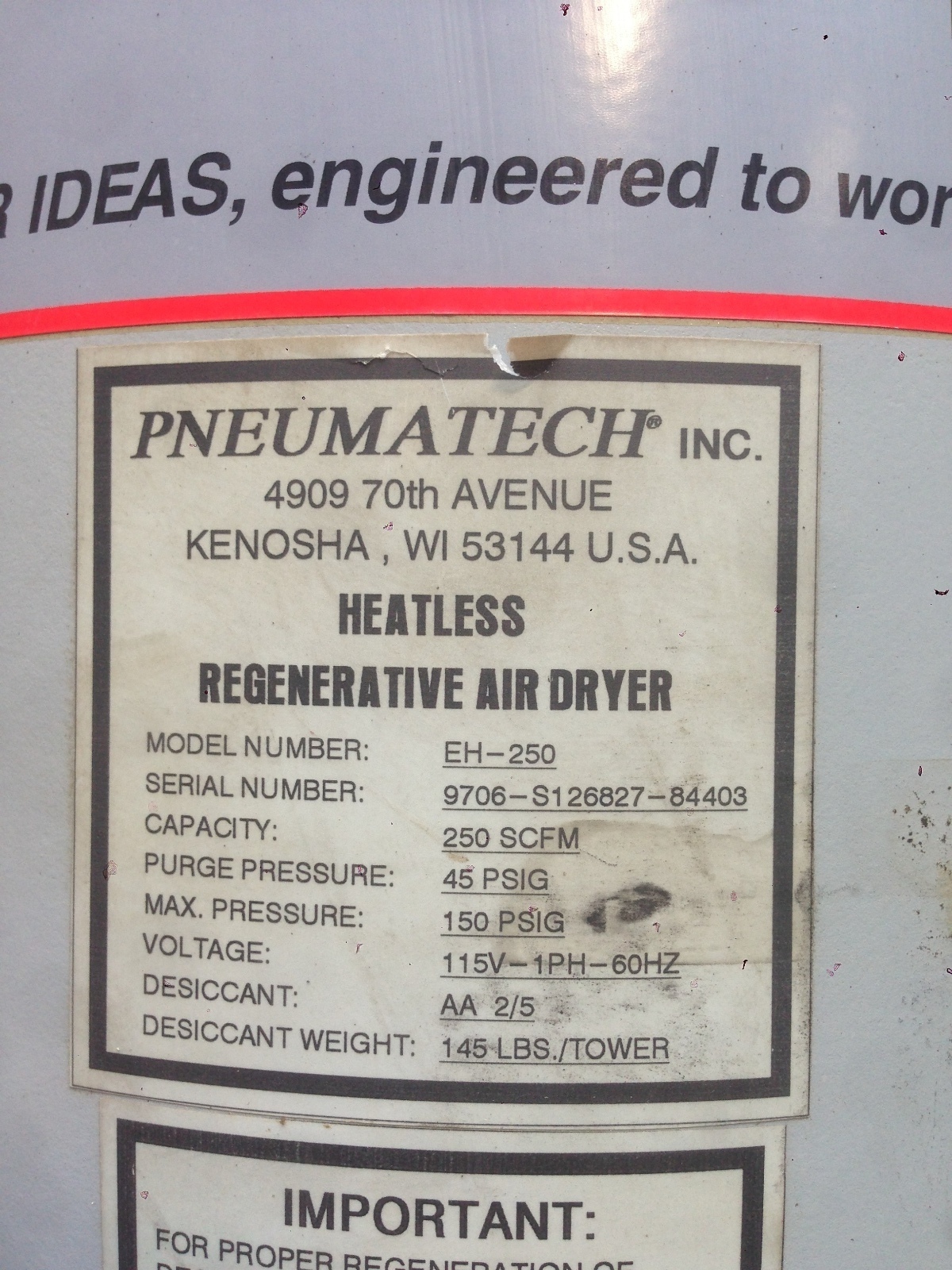 Pneumatech Heatless Regenerative Air Dryer Model : EH-250 | eBay