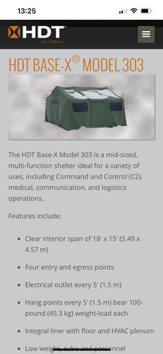 U.S.Military Tent OD Green HDT Base X Shelter System Model 303 18x15 | eBay