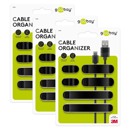 18x Goobay Black Adhesive Clip Cord/Wire Organiser Cable Management ...