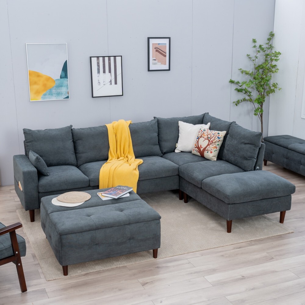 Universal L-Shaped Corner Sofa, Sectional Couch with Integrated USB ...