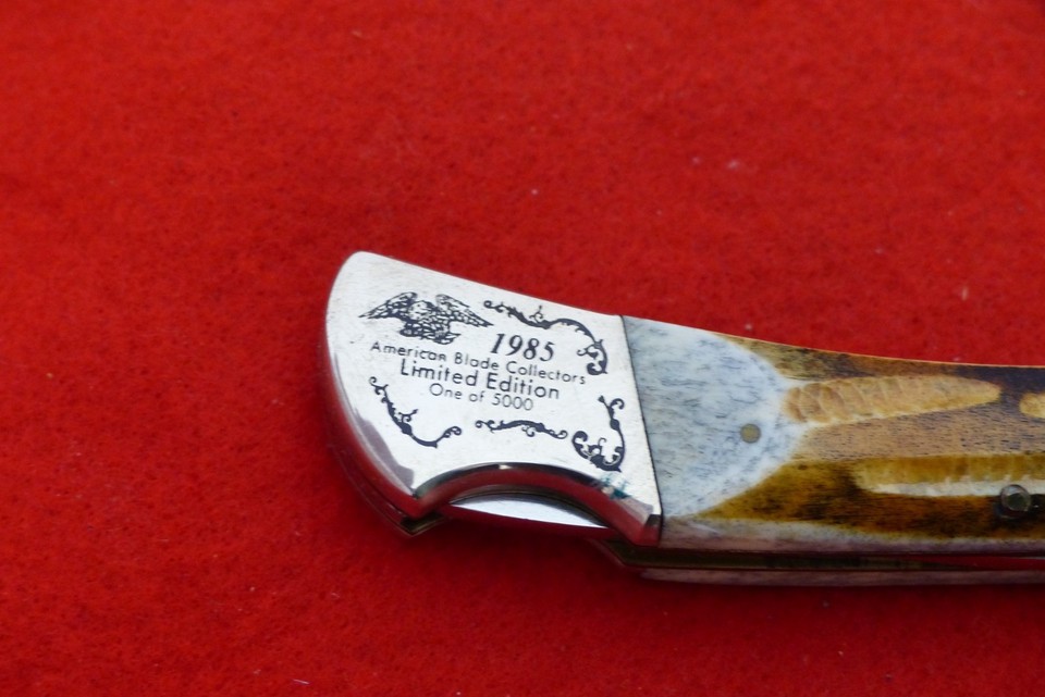 Parker Edwards USA 5" ABCA LTD Damascus Lockback Bone Stag Lock Blade ...