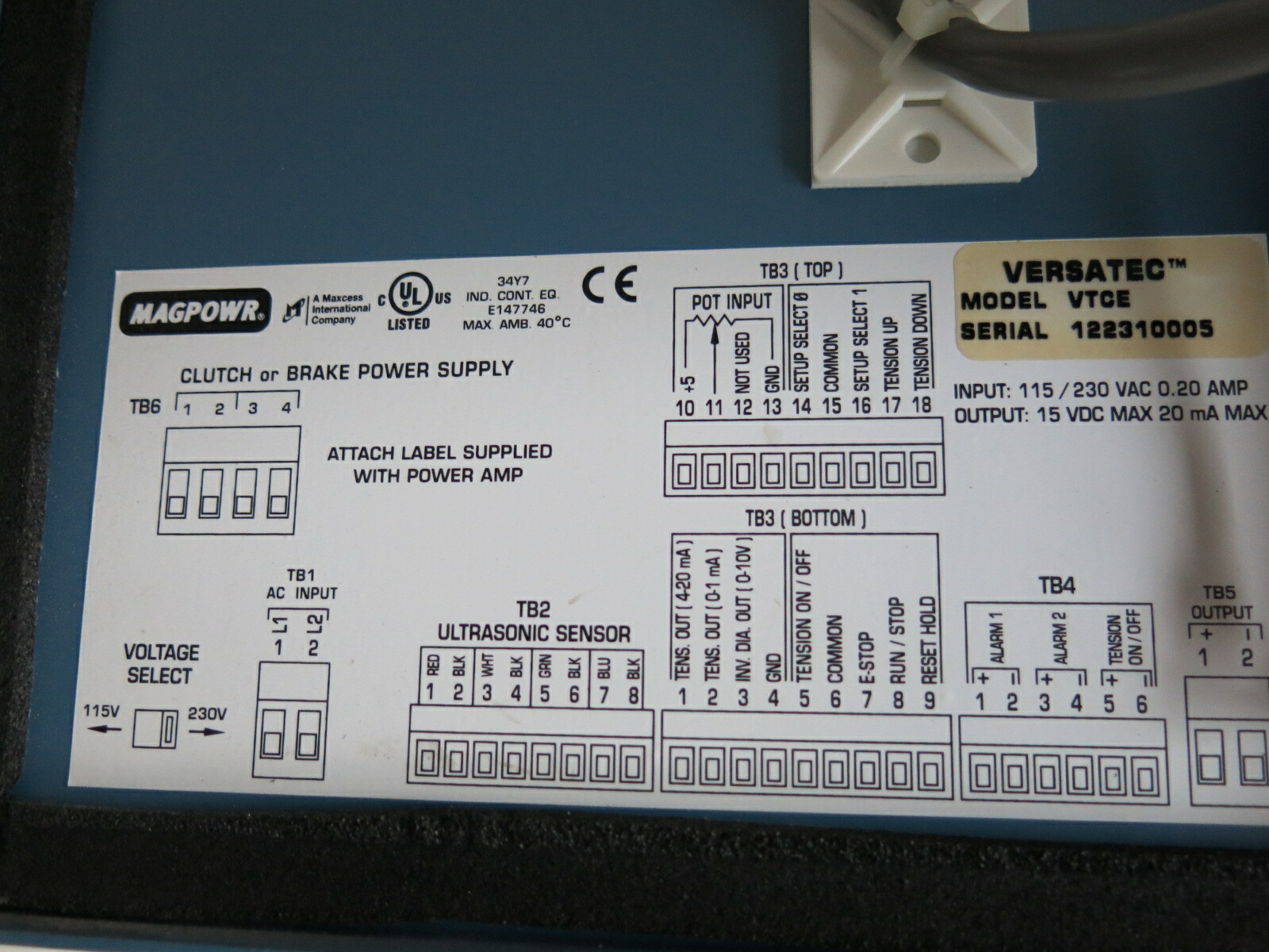 VERSATEC VTCE WEB TENSION CONTROL | MAGPOWR VERSATEC VTCE WEB TENSION ...