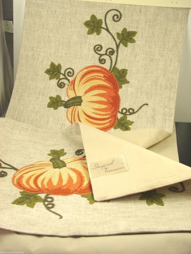 Inspired Treasures Festive Embroidered Pumpkin & Vine Table Runner 14 ...