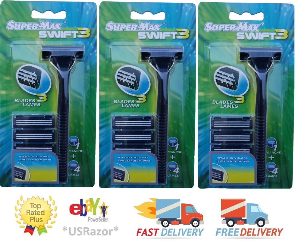 12 Swift3 Supermax Blades 3 Razors fit Gillette Sensor Excel Refill ...