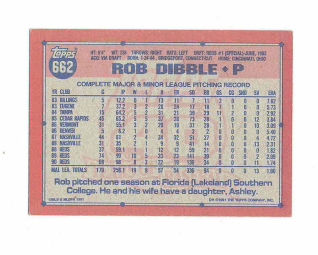 Rob Dibble Cincinnati Reds Pitcher #662 Topps 1991 #Baseball Card | eBay