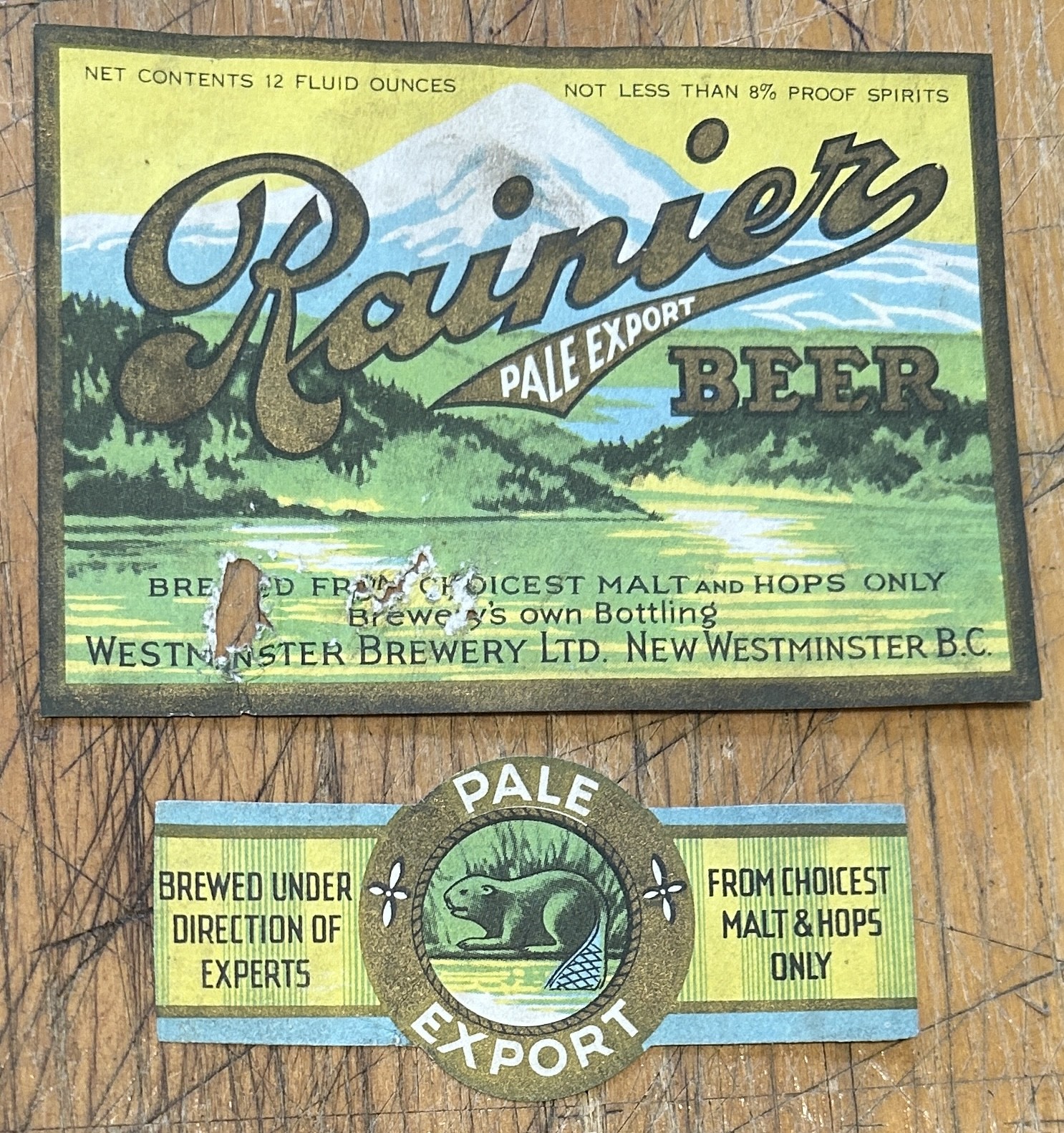 OLD RAINIER PALE EXPORT NEW WESTMINSTER BC CANADA BEER LABEL + NECK ...