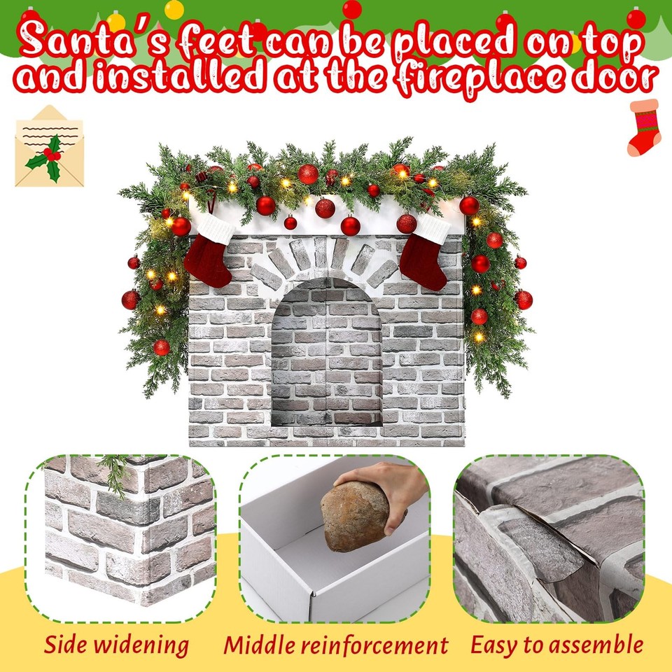 Christmas Cardboard Fireplace Prop 3D Artificial White Brick Rustic ...