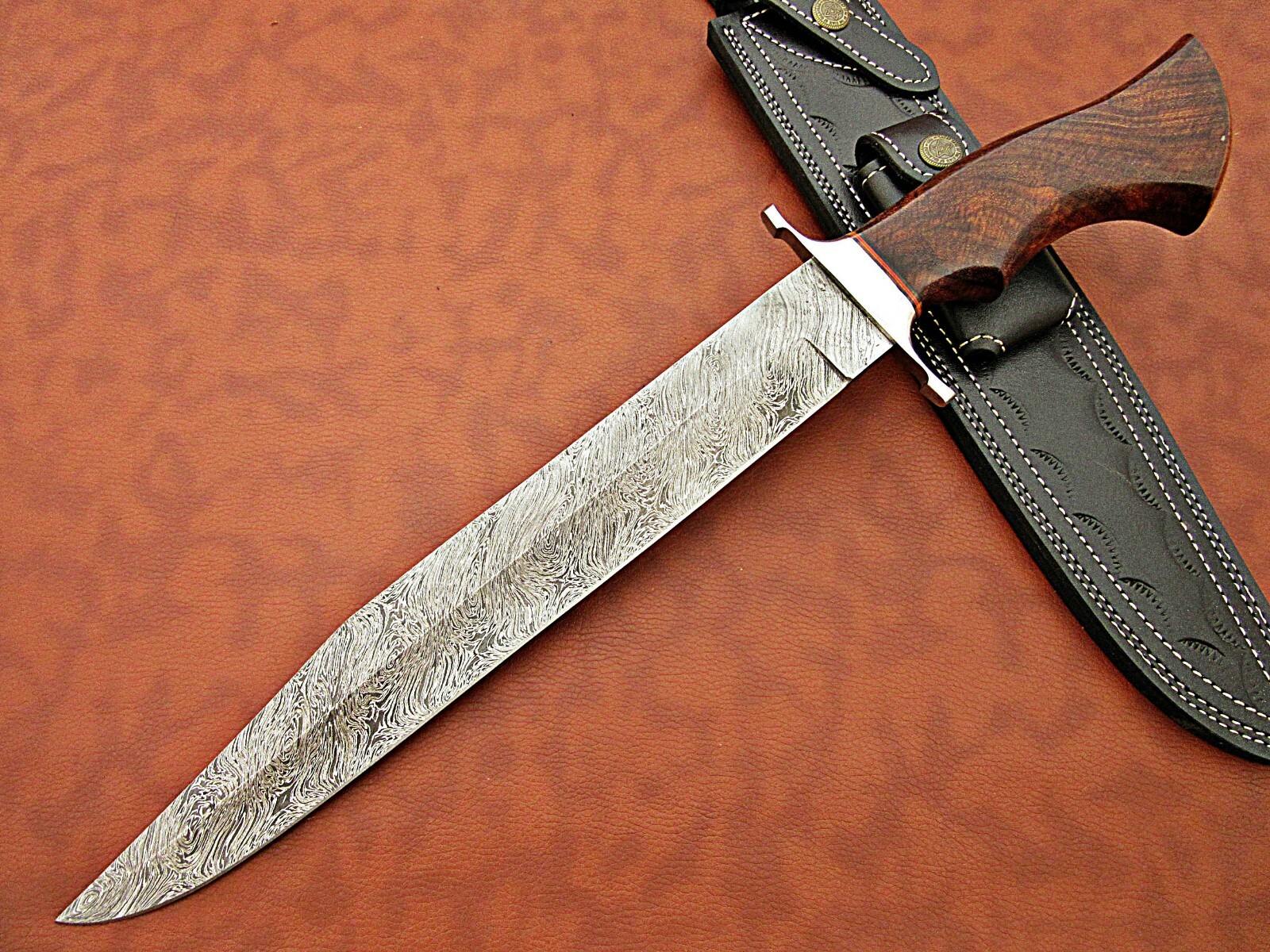 Custom made Damascus Steel Hunting Drop Point Bowie Knife With Rose ...