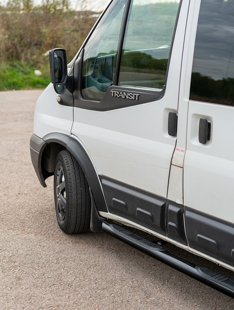 FITS FORD TRANSIT MK6 MK7 SWB 76MM 4 STEPS SLASH CUT GLOSS BLACK STEEL ...