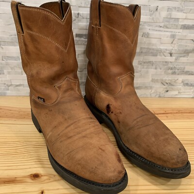 Justin Leather Work Boots Men’s Size 13 D 4764 Steel Toe Pull On | eBay