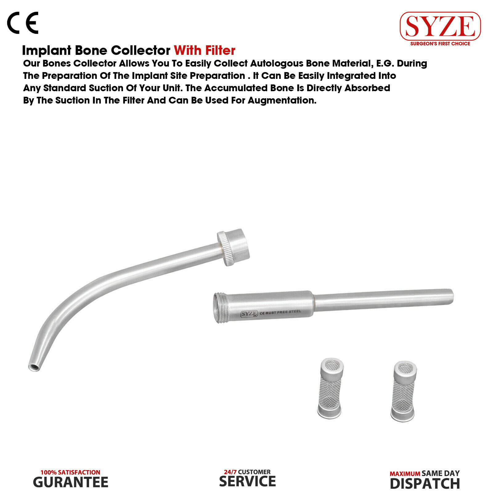 Implant Non Magnet Bone Graft Collector Suction Tube with Separate ...