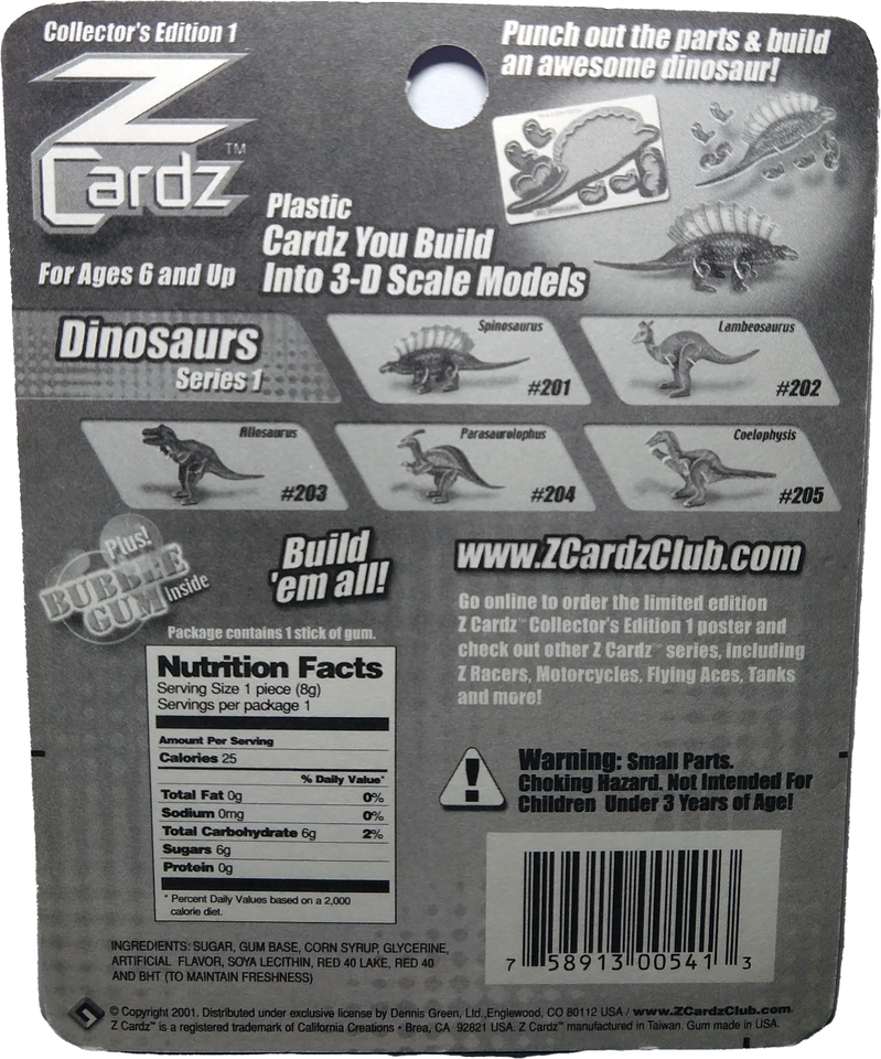 Z Cardz Plastic Build 3D Scale Model Parasaurolophus #204 Dinosaurs ...