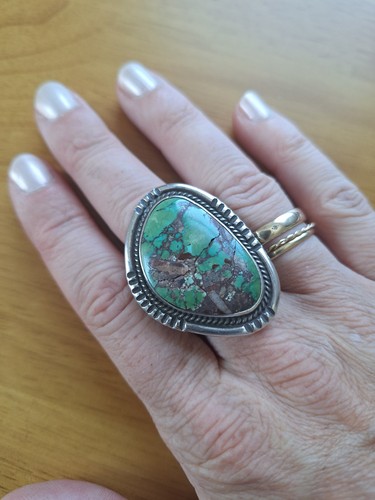 Vintage Native American Green Turquoise Ring Size 8.5 Huge! | eBay