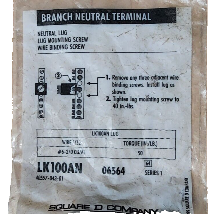 Square D LK100AN Neutral Terminal Kit Series S1 (BRAND NEW) | eBay