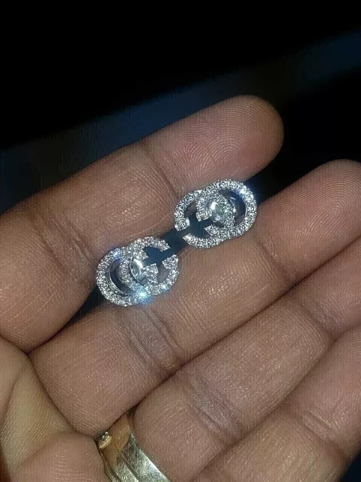 Round Cut Simulated Diamond Stunning Fancy Stud Earring In 14k White ...