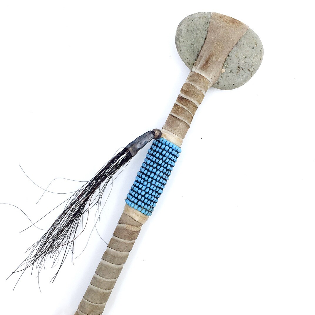 New Rustic Navajo Miniature River Rock Tomahawk with Blue Seed Bead ...
