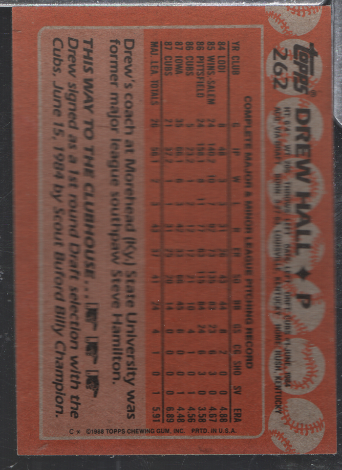 Drew Hall Cubs Autographed 1988 Topps #262 w/COA 010924NPCD87 | eBay