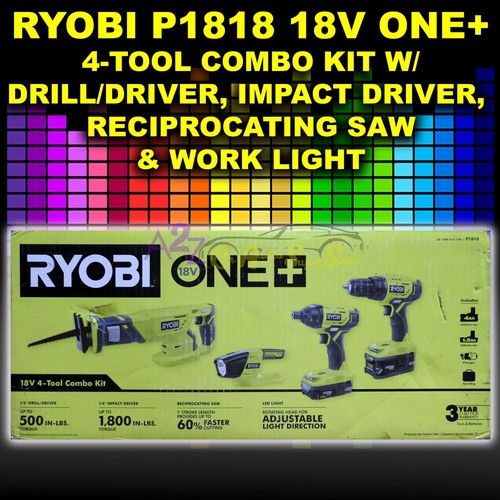 NEW RYOBI P1818 18V ONE+ LITHIUM-ION 4-TOOL DRILL SAW KIT, 2 BATTERIES ...