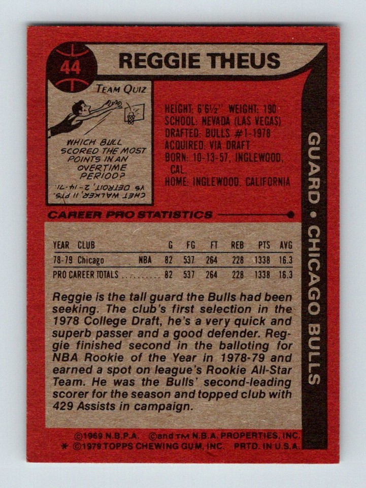 1979 Topps #44 Reggie Theus Rookie | eBay