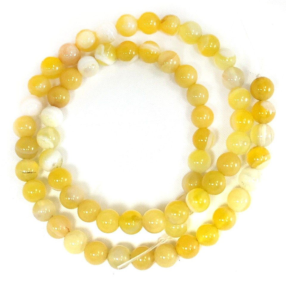 Natural Gold Yellow Stripe Agate Round Bead 15" Jewelry Making Gemstone ...