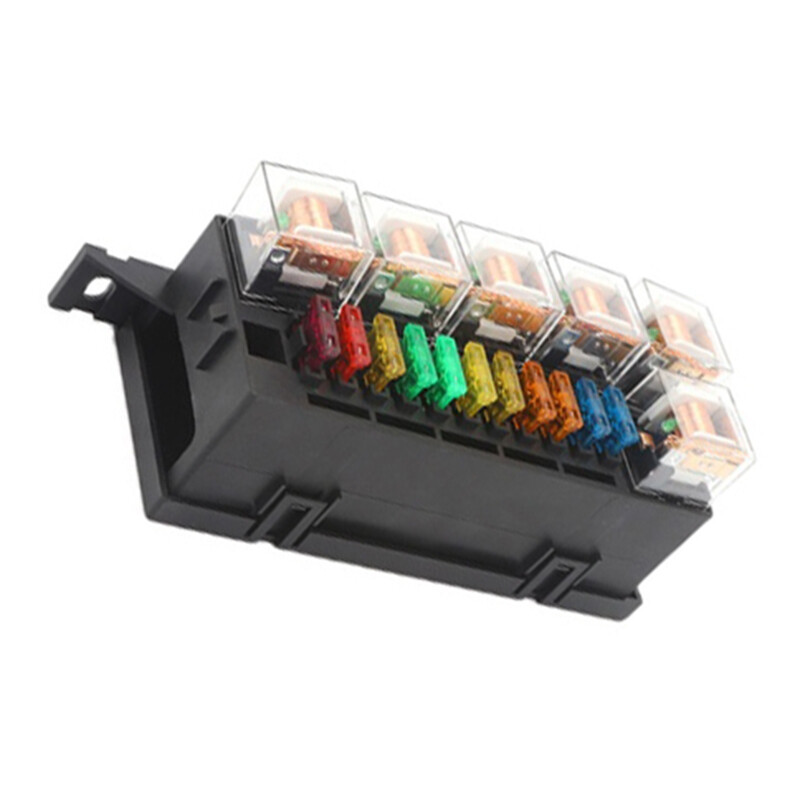 11-way Car 12V Vehicles Tractor Fuse Box 11PCS Blade Fuse & 6x Relay w ...