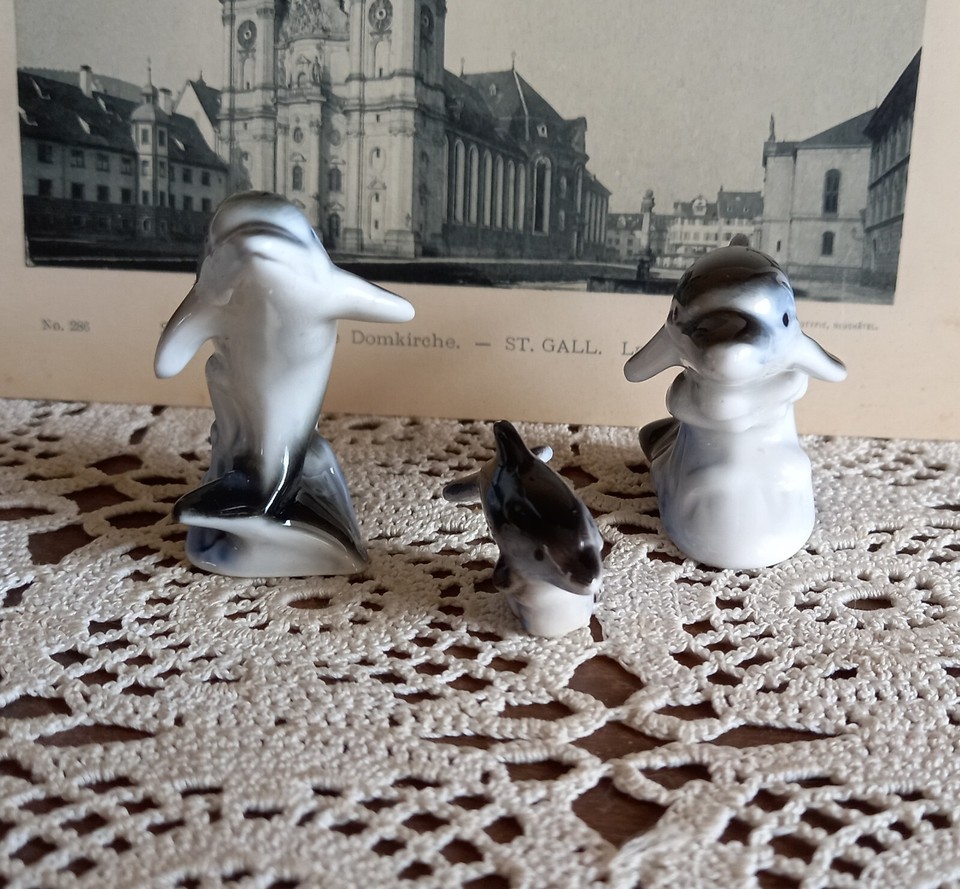Vintage Porcelain, Dolphins, set figurines, porcelain figurine, Taiwan ...