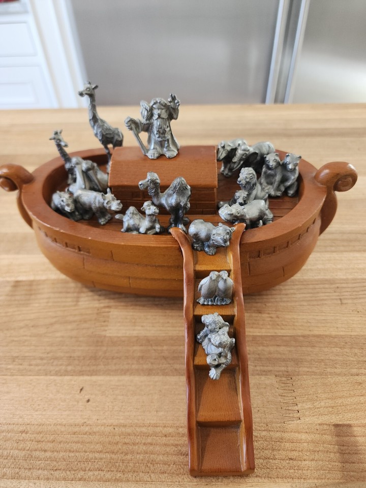 Hudson Pewter Noah's Ark Collection 1980s w/ animal figures + Noah +Ark ...