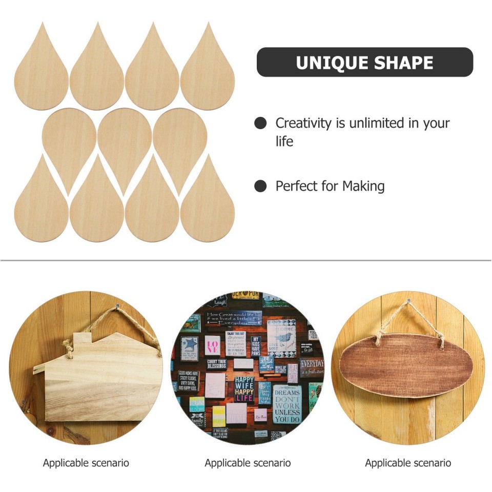 20 Pcs Water Drop Shape Wood Piece Office Decoration Crafts Cutout ...