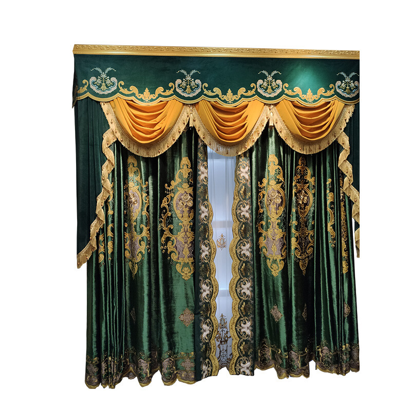 American retro dark green velvet embroidery cloth curtain valance drape ...