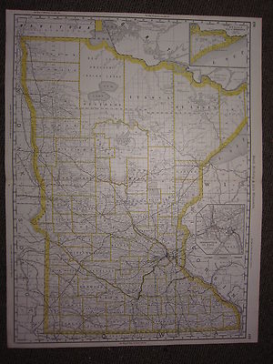 1890 LARGE MAP ~ MINNESOTA STATE COUNTY RAILROAD ~ EXCELLENT CONDITION ...