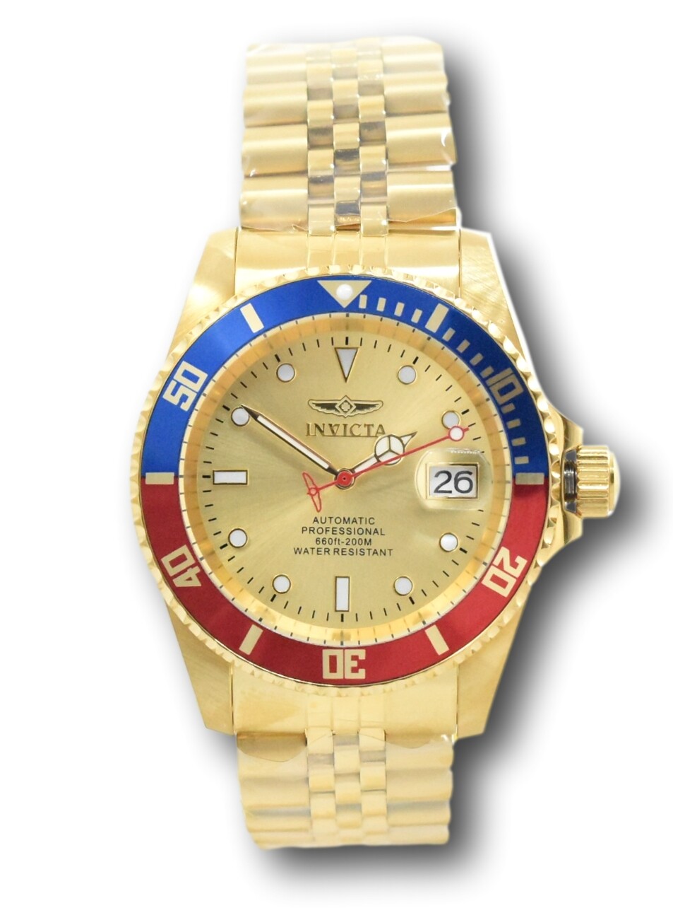 Invicta Pro Diver Automatic Men's 42mm Gold Dial Pepsi Bezel Watch ...
