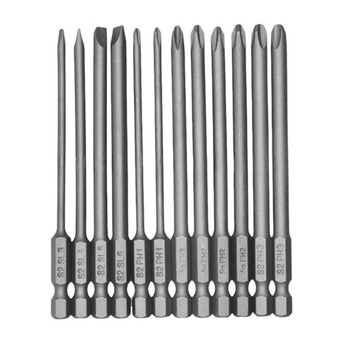 12pcs 100mm Slotted Long Screwdriver Bit Set with Hex Shank for ...