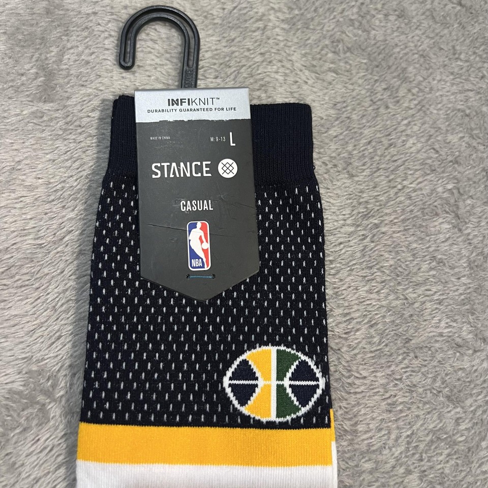 Utah Jazz Socks Mens Large Crew White Yellow NBA Basketball Infiknit ...