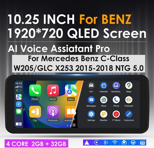 10.25" Android 13 Upgrade Screen for Mercedes Benz C W205 Carplay GPS ...
