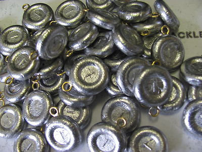 20 - 1 1/2 oz. RIVER SINKER, DISC FISHING WEIGHT, NO-ROLL!!, w/ Brass ...