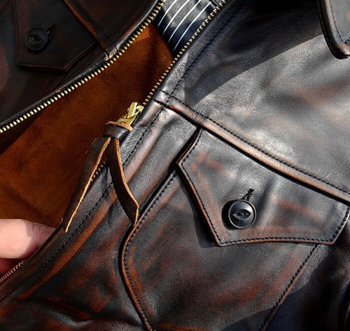 Mens Retro Wild West Distressed Jacket Vintage Style Tea Core Horsehide ...