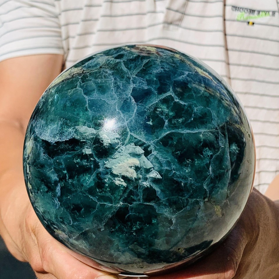 8.67LB Natural Green Fluorite Ball Quartz Crystal Healing Sphere Reiki ...