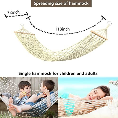 Cotton Rope Hammocks Traditional Hand Woven Single Hammock With Wood ...
