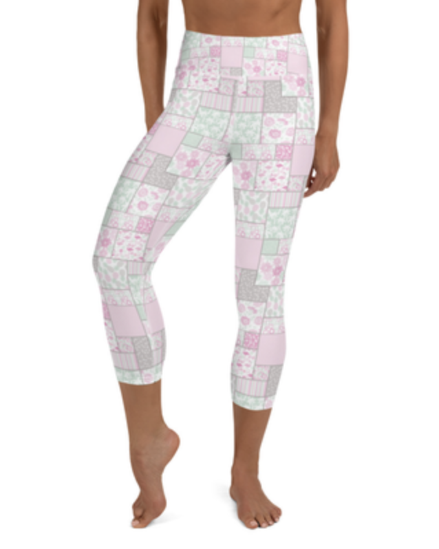Pink Green Preppy Flamingo Women's Capri Yoga Pants , Pineapple Capri ...