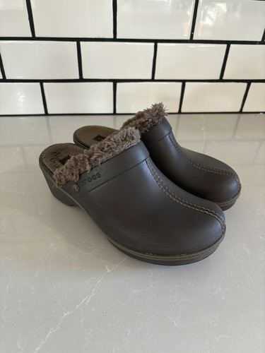Crocs Shoes Womens 10 Cobbler Clogs Heels Slip On 11602 Brown Leather ...