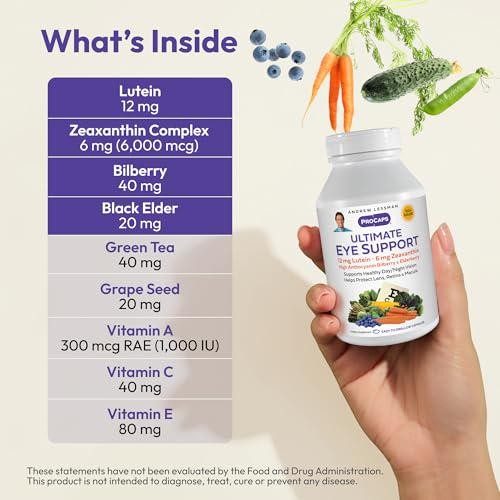 ANDREW LESSMAN Ultimate Eye Support 30 Softgels - 12mg Lutein, 6mg ...