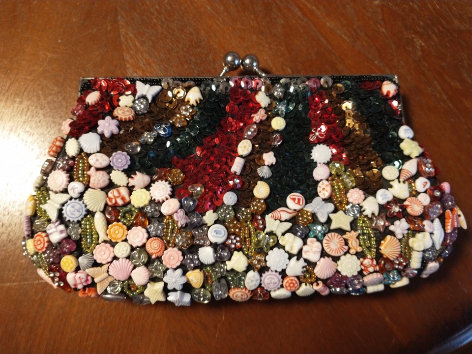 🎉Festive Holiday Handbag Purse Clutch~Embellishments Sewn On~Beads ...