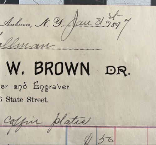 1897 Receipt for Coffin Plate Engraving Casket Plaque Funeral Antique ...