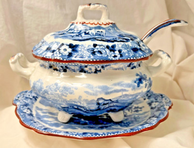 Antique ADAMS POTTERY 18C--early 19C Small Tureen with Ladle CATTLE ...